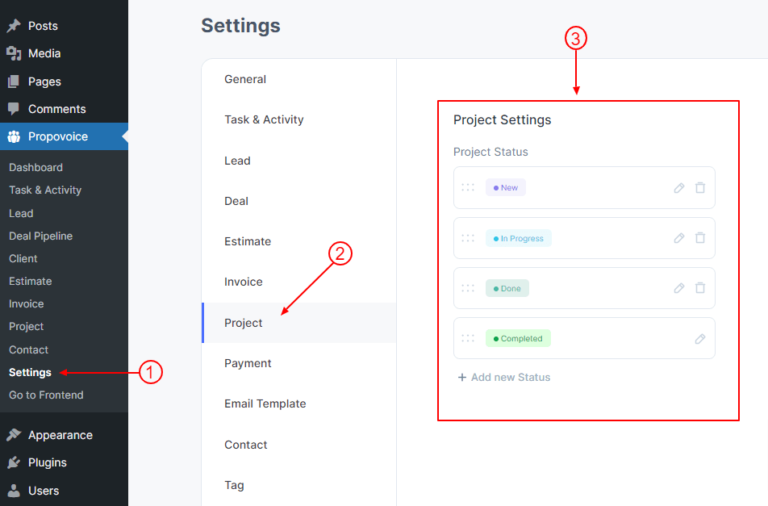 Project Setting - Propovoice CRM